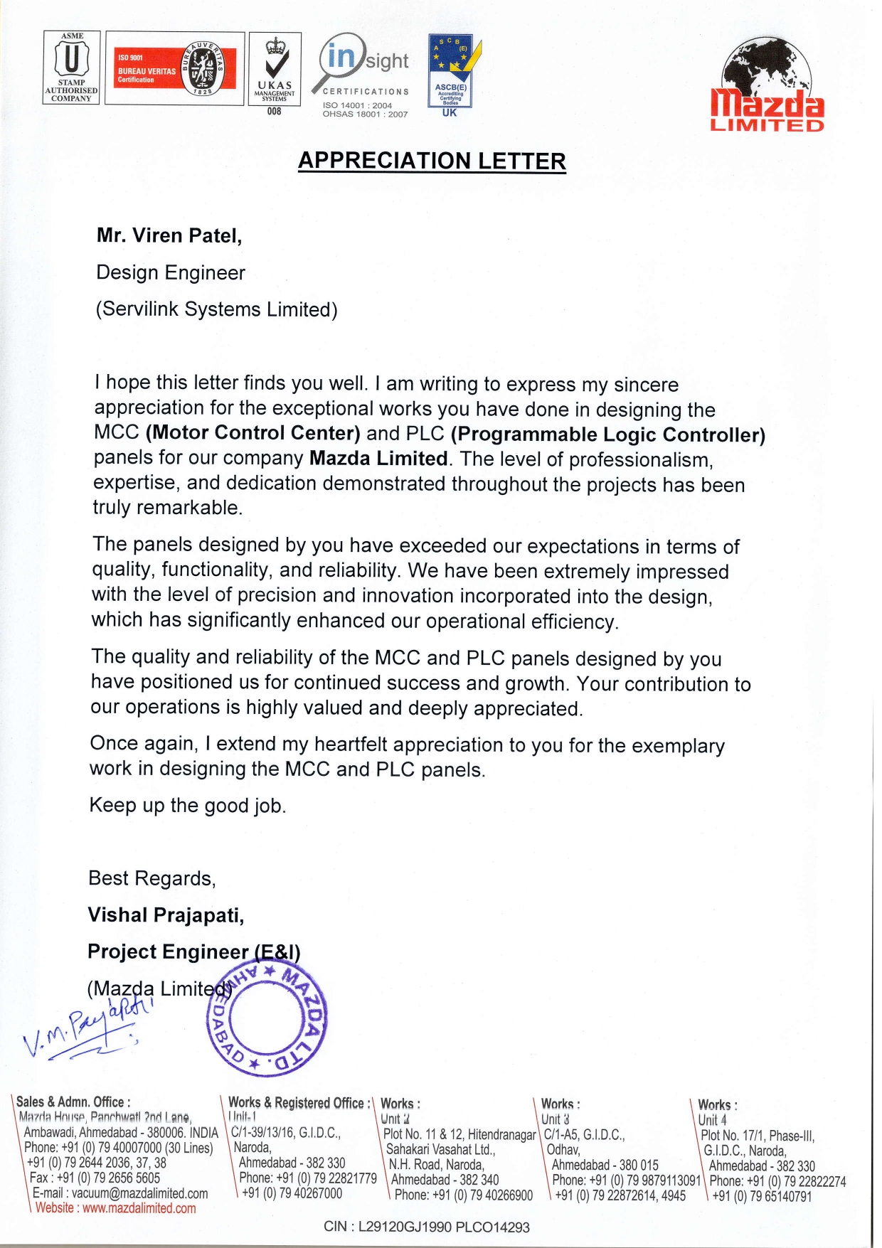 Appreciation Letter - Servilink